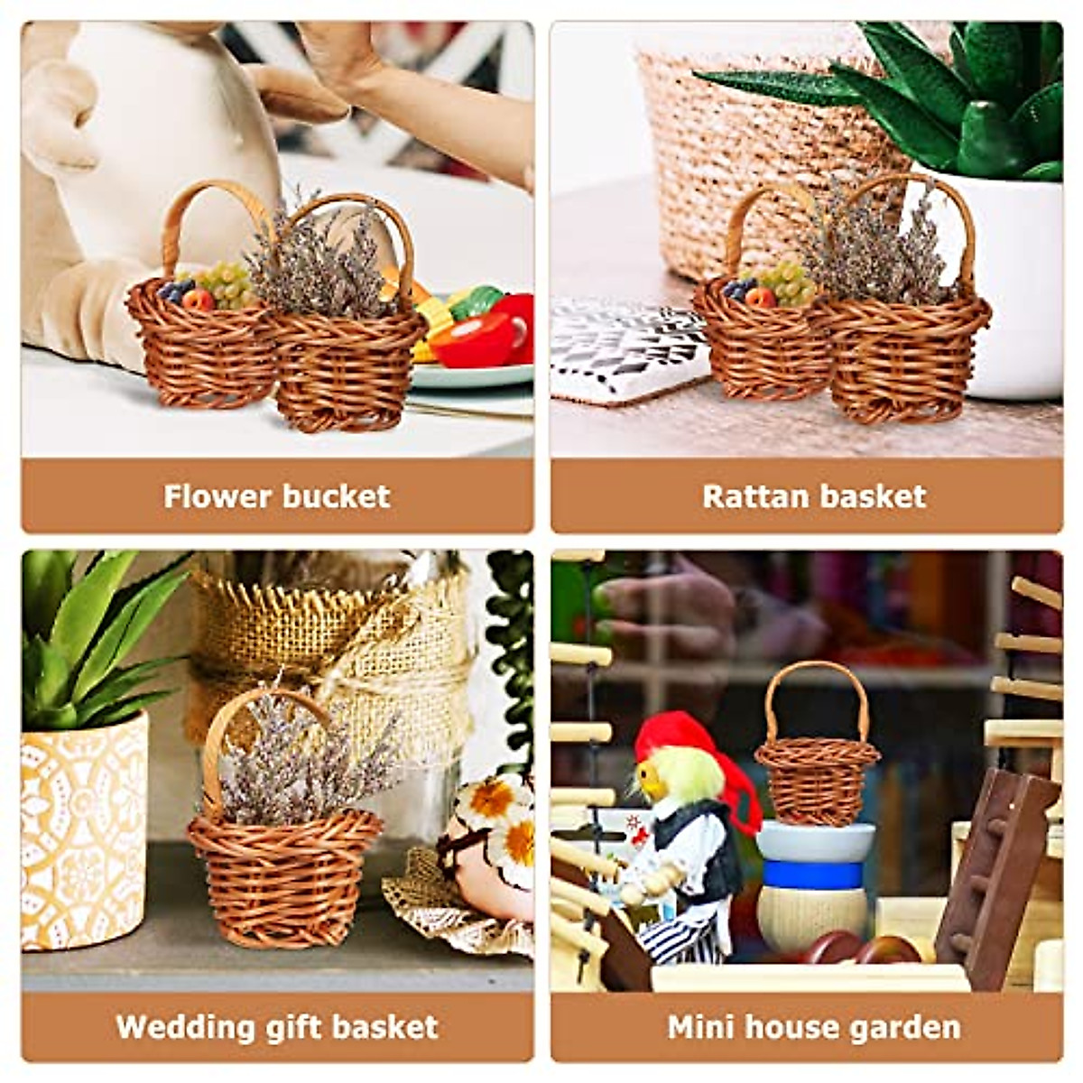 Wicker Basket 8pcs Mini Woven Baskets Miniature Picnic Baskets with Handles Farmhouse Small Basket Wedding Candy Gift Baskets Tiny Hamper Baskets for Wedding Xmas Tree Ornaments Woven Basket