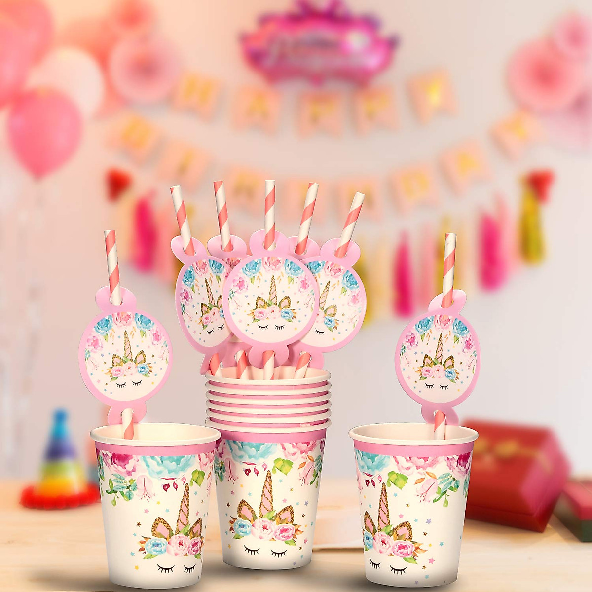 Rainbow Unico Party Supplies Set - Serves 25 - Including Unico Banner, Plates, Cups, Napkins, Straws and Tablecloths