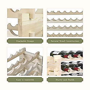 ZENY 72 Bottles Stackable Modular Wine Rack, Freestanding Wine Bottle Holder 6-Tier Wine Holder Display Shelves for Kitchen, Cellar or Basement, Thick Wood Wobble-Free