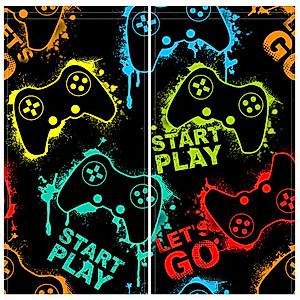 DOTOOMA 82x84 Inches Neon Gamepad Game Window Curtains Start Play Teen Boys Modern Gaming Video GameRoom Bedroom Living Room Decorations Home Window Treatments Drapes 2 Panel