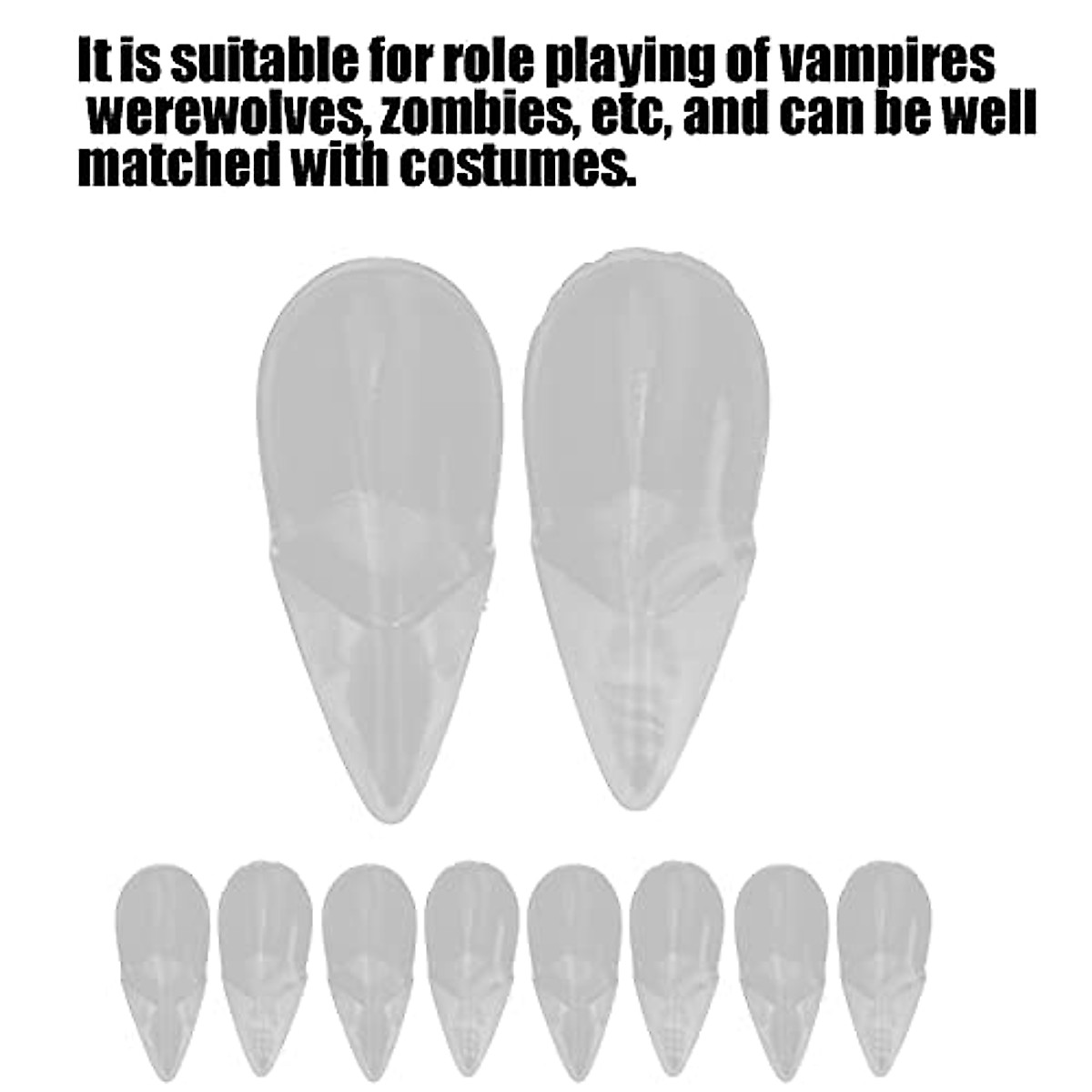 Halloween Fake Fangs, Easy To Wear Teeth Reusable Lifelike Resin 10pcs Transparent for Werewolves for Halloween Parties(19MM)