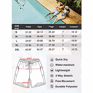 SILKWORLD 7 Inch Swim Trunks for Men Swimsuit with Compression Liner Bathing Suit Quick Dry Swim Shorts with Zipper Side Pockets,Black,Large