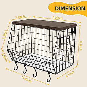 2pcs Fruit Basket Onion Storage Wire Baskets with Wood Lid, Multifunctional Stackable Wall-mounted & Countertop Tiered Kitchen Counter Organizer for Snack,Produce,Onion and Potato Storage Bins