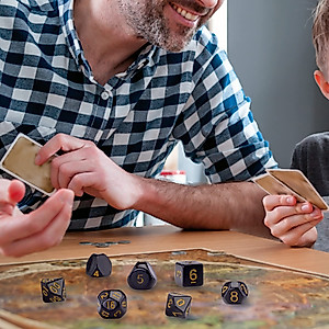 AUSTOR 15 Pieces Complete Polyhedral Dice Set D3-D100 Game Dice Set with a Leather Drawstring Storage Bag for Role Playing Table Games(Black & Yellow)