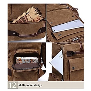 FASNAHOK Men's Canvas Travel Backpack Woman Hiking Rucksack Vintage Laptop Back Pack School Bag for Outdoor Sports Gym