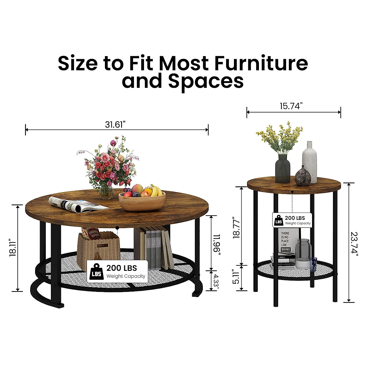 Recaceik Coffee Table Set, Coffee Table & Two End Side Table, Modern 3-Piece Living Room Table Set for Office, Living Room, Apartment, Small Space, Easy Assembly Furniture, Rustic Brown