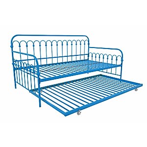 Novogratz Bright Pop Metal Daybed with Roll Out Trundle - Chic, Stylish, Space-Saving Design - Includes Sturdy Steel Slats