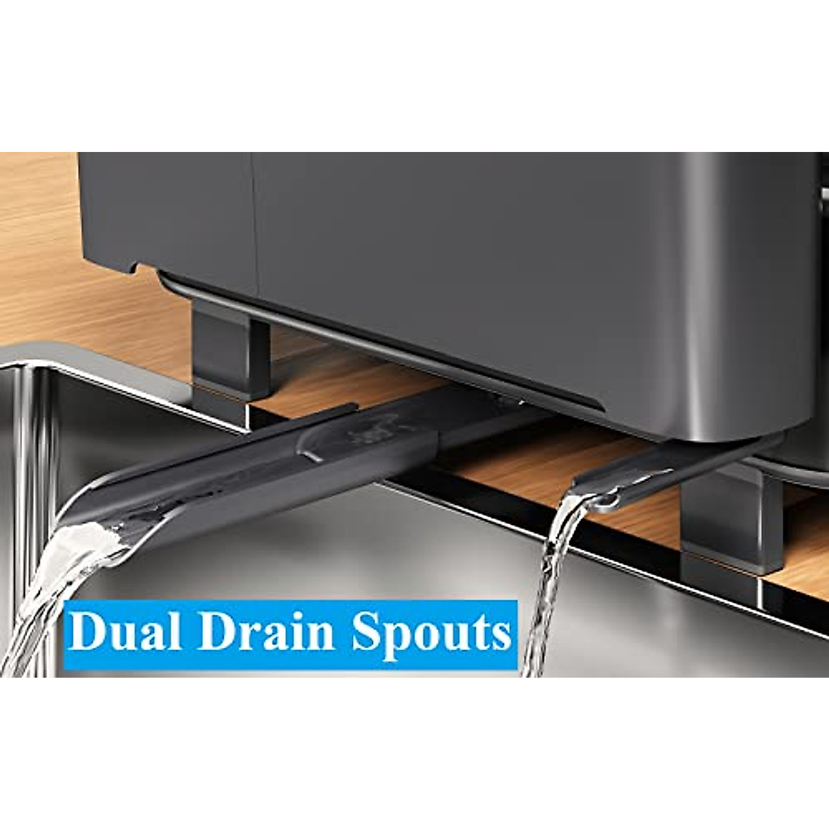 Dish Drying Rack, Aluminium Rustproof Expandable (14.9''-22.3'') Kitchen Counter Dish Rack with Drainboard, Dish Drainer with Drying Mat Utensil Holder Sink Caddy, Black