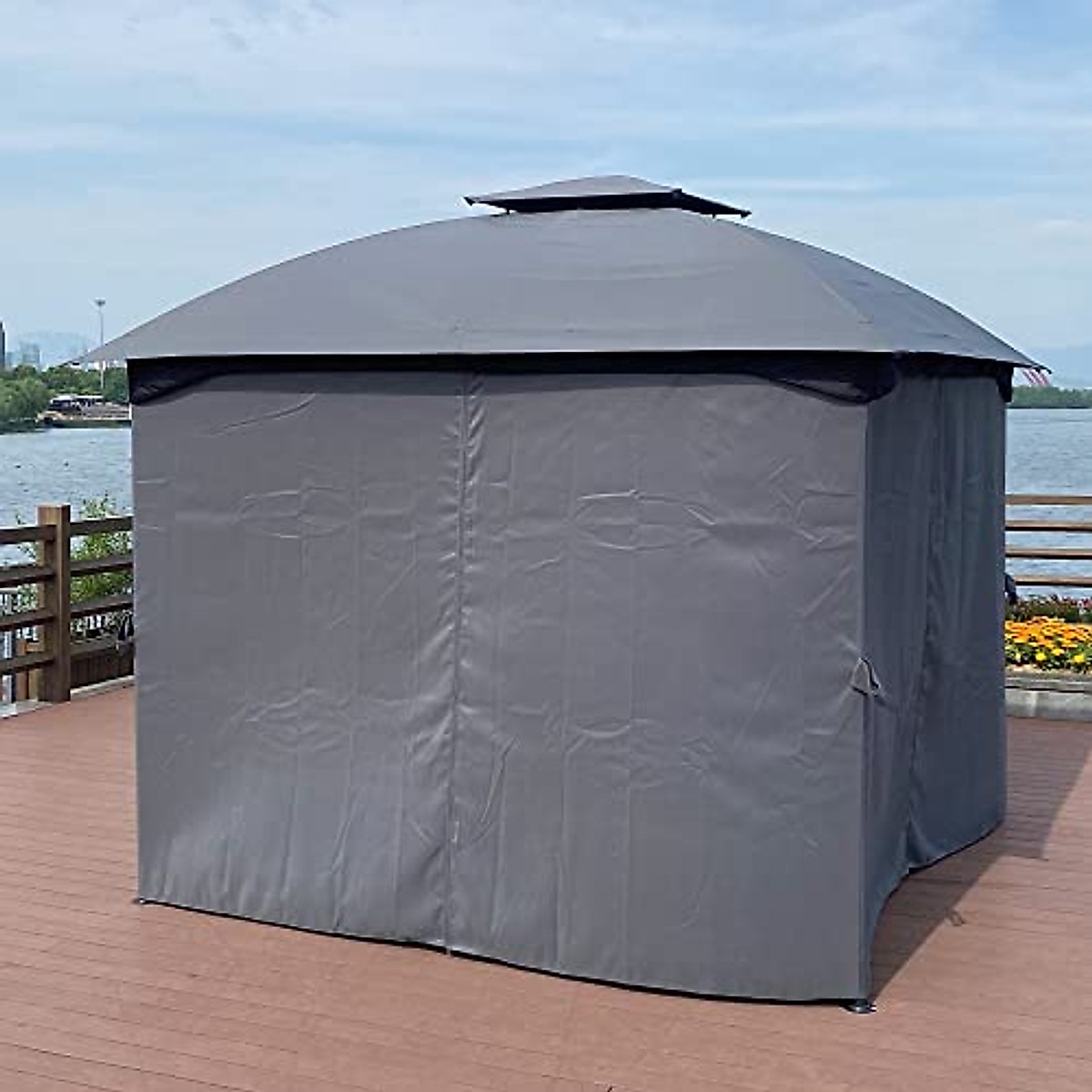 10x10 Ft Outdoor Gazebo - Canopy Tent with Curtains - Double Layer Top Gazebo Tent - Pop Up Canopy Shelter - Party Tent and Wedding Tent - Outdoor Shade Canopy for Backyard, Garden, Lawn - Grey