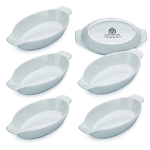 Heartland Home Porcelain Mini Casserole Dish Oval (6pc Set). Cauliflower Au Gratin Baking Dish, Banana Split Bowls, Single Serving, Small Individual