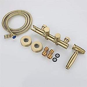 MINJING Handheld Toilet Bidet Sprayer Faucet, Brushed Gold Dual Handle Double Hole Shower Mixer Faucet