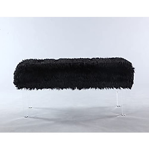 Iconic Home Trento Modern Contemporary Faux Fur Acrylic Leg Bench, Black