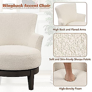 TARTOP 360 Degree Swivel Wingback Accent Chair Elegant Upholstered Seating Durable Rubberwood Legs for Any Space, Beige