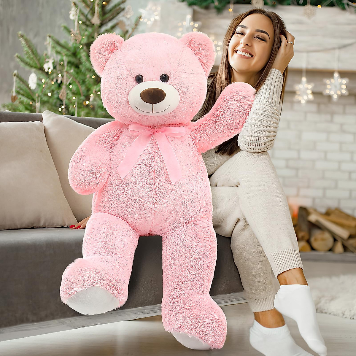 MorisMos Giant Teddy Bear Stuffed Animal 3 ft, 36'' Large Pink Teddy Bear,Big Teddy Bear for Baby Shower Decor,Soft Stuffed Bear Plush Gift for Kid Birthday Christmas Girlfriend Valentine's Day,Pink