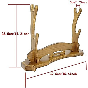 LUCKNIGHT Display Stand 2- Tier Solid Wood Sword Stand Horizontal Display Rack Samurai Sword Wakizashi Holder Floor Stand Sword Stand