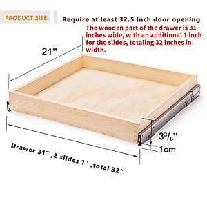 Mulush Pull Out Cabinet Drawer, 32”W x 21”D Soft Close Slide Out Wood Drawer Organizer for Kitchen, Finished, Bottom and Side Assembly (Wood Drawer Part is Width 31'')