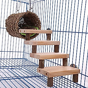 Hamster Wooden Hideout with Stairs and Pads, Cage Habitat Decor for Syrian Hamster, Birds, Rats, Mouse, Dwarf Sugar Glider, Gerbils, Hedgehog, Small Pets Resting, Sleeping & Playing Tube
