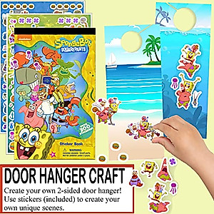 Spongebob Squarepants Stickers Activity Set- Bundle Includes Spongebob Coloring Book, Spongebob Stickers, and Door Hanger Craft, with Thank You Card to Color and Mail