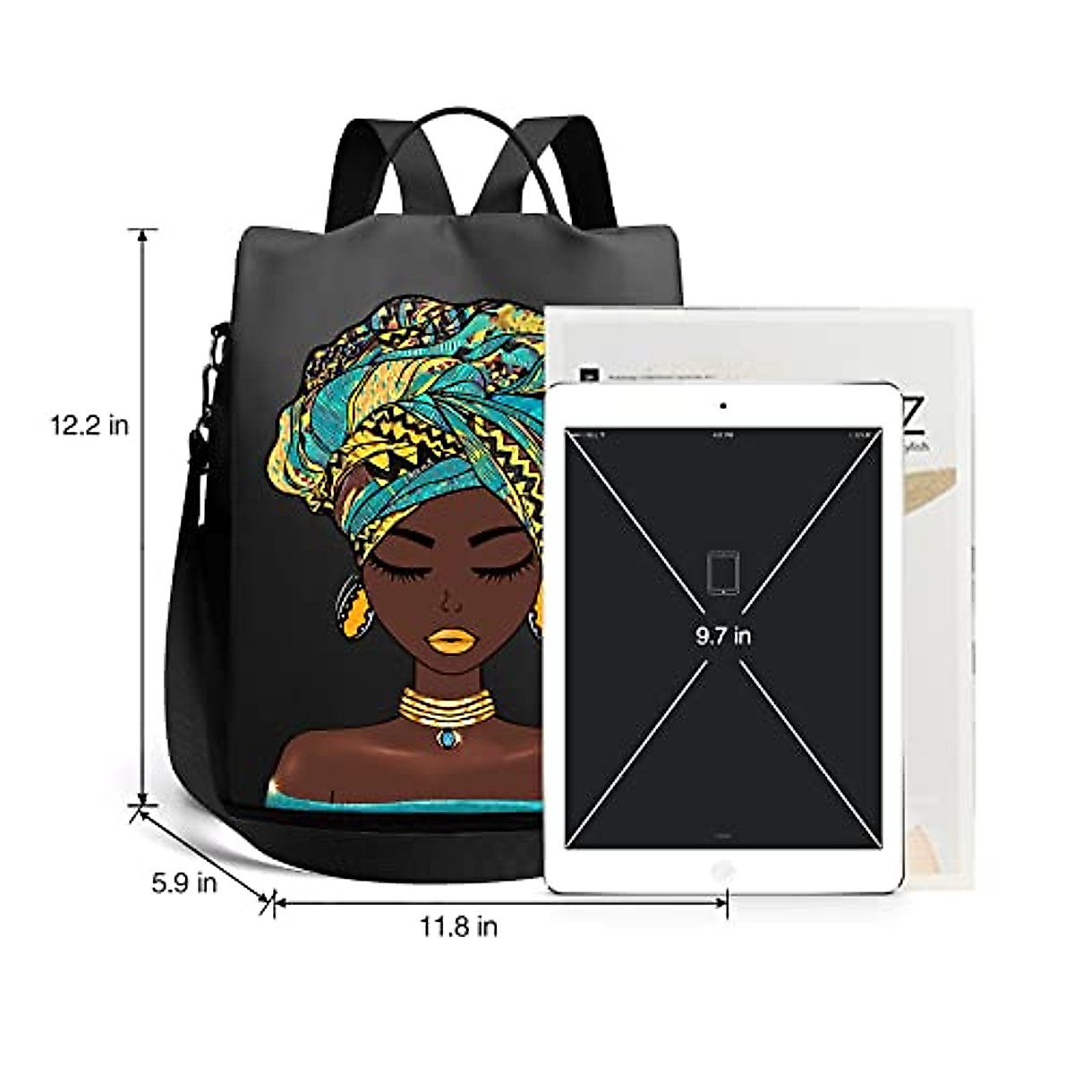 BDAWQUG Women Backpack Purse Waterproof Nylon African American Backpack Black Queen Afro Melanin Art Lightweight Travel Shoulder Bag