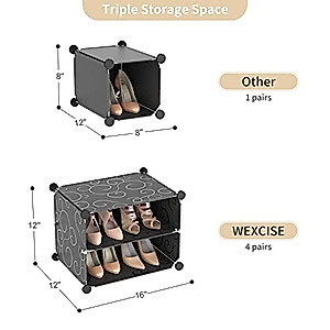 WEXCISE Portable Shoe Rack Organizer with Door, 96 Pairs Shoe Storage Cabinet Easy Assembly, Plastic Adjustable Shoe Storage Organizer Stackable Detachable Free Standing DIY Expandable 12 Tier Black