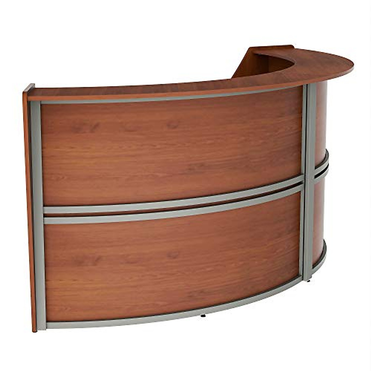 Linea Italia Curved Modern Office Desk Easy to Assembly 2 Panel Reception Counter for Lobby, Salon, 124" x 49", Cherry
