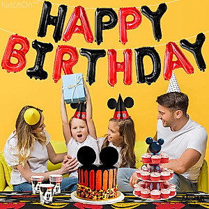 KatchOn, Red and Black Happy Birthday Banner - 16 Inch | Red and Black Birthday Decorations | Red and Black Happy Birthday Balloons Letters for Red And Black Party Decor | Happy Birthday Decorations