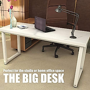 TOPSKY 59" Big Large Computer Office Desk 1.88" Thickness Desktop (White Marble Texture)