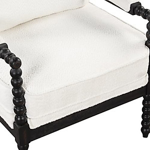 YISH SG000780ABK Modern Lounge Accent Velvet Single Sofa Chair with Ottoman and Armrests Pad, Upholstered Armchair for Living Room Bedroom Office, Black&White