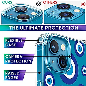 CaseYard Clear Soft & Flexible TPU Case for iPhone-13-Mini Ultra Low Profile Slim Fit Thin Shockproof Transparent Protective Cover Drop Protective Case Evil Eye Pattern