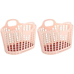 2pcs Handles Baskets Shopping Grocery Bathroom Multi- function Pink Storage Foldable Fruits Handle Snacks Portable Home with Design Shower Household Hollow- out Plastic