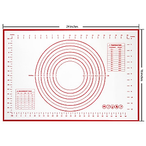 silicone pastry mat non stick baking mat with measurement fondant mat with three sizes for silicone baking mat, counter mat, dough rolling mat,fondant/pie crust mat. (l, Red)