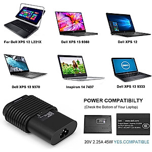 HotTopStar 65W USB C Charger for Dell XPS 9250, 65W Laptop Charger Replacement for Dell XPS 13 9350 9300 9365 9370 Dell Latitude 13 7370 Latitude 12 7275 5280 7280 Latitude 14 5480 7480