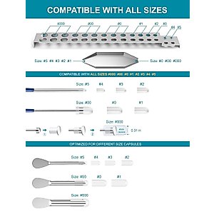 Capsule Filling Machine Kit – Pill Filler Tray Tools for Quickly Maker Empty Gel Capsules All Size 000 00 0 1 2 3 4 5, Lab Spoons Spatula Scoops Tool (13Pcs Plus)