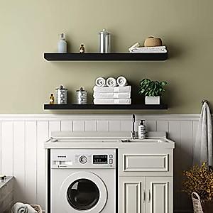 WELLAND 12" Deep Black Floating Shelves, Floating Wall Shelf, 47.24" L x 11.81" D x 2" T, Deeper Than Others, Black