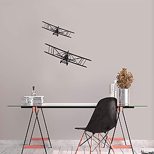 LELE LIFE 2Pcs Airplane Wall Sticker, Removable DIY Aircraft Wall Decal for Living Room Bedroom Home Decor, Art Mural for Kids Boys, Biplane