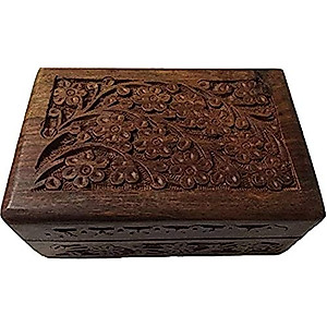 EARTHLY HOME Floral Engraved Keepsake Urn for Ashes, Wooden Urn for Human, Funeral Cremation Urn for Ashes Cat Dog Urn, Urns Box for Kids Men Adult, Dog Ashes Urn - Extra Small (6 X 4 X 2.5 inches),