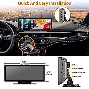 Westods Portable Wireless Carplay Car Stereo with 2.5K Dash Cam - 9.3" HD IPS Screen, Android Auto, 1080p Backup Camera, Loop Recording, Bluetooth, GPS Navigation Head Unit, Car Radio Receiver