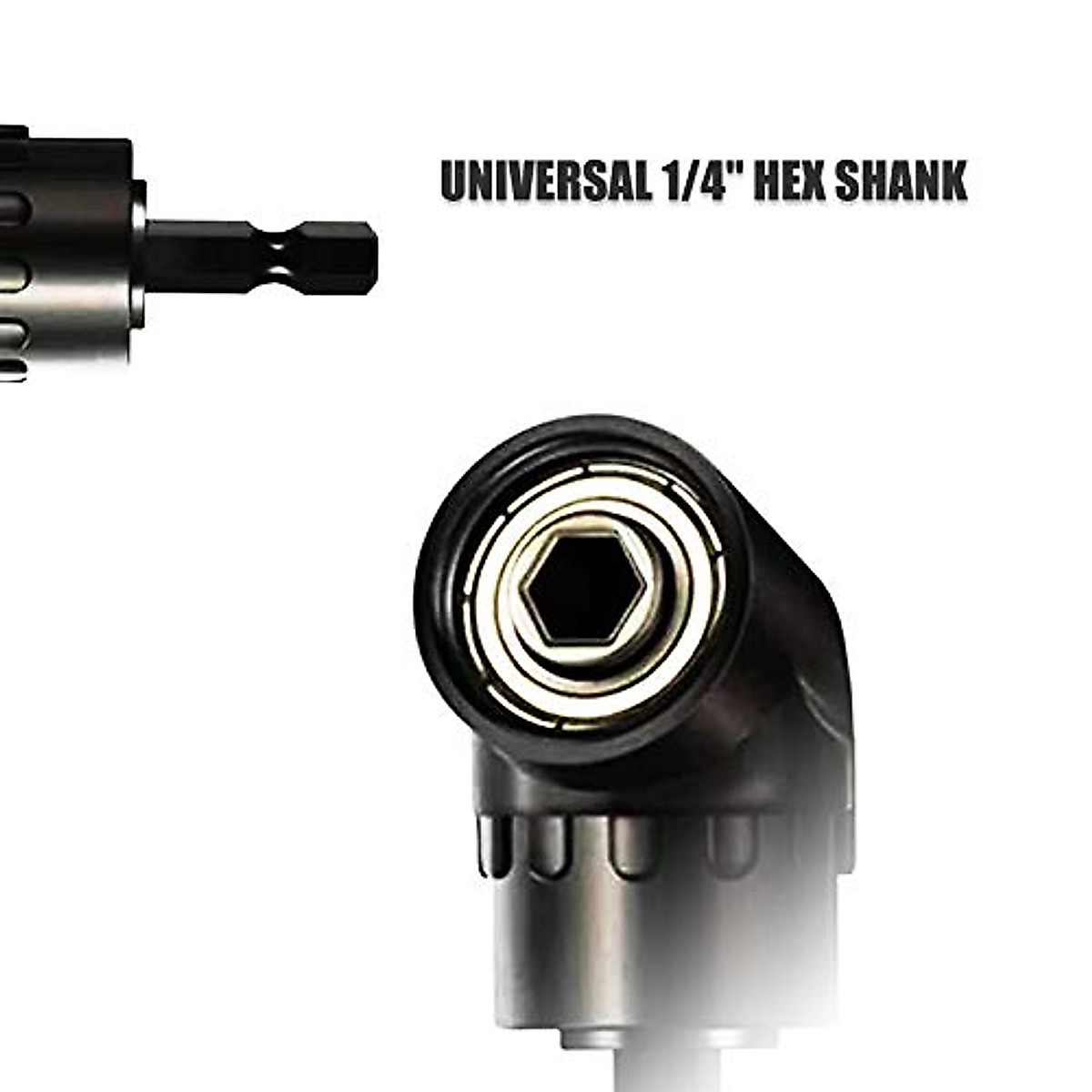 Right Angle Drill Attachment 105 Degree Impact Driver Right Angle Drill Adapter Power Angled Screwdriver Drill Bit Extension Drill Bit Holder for Tight Space Long & Short- BLK
