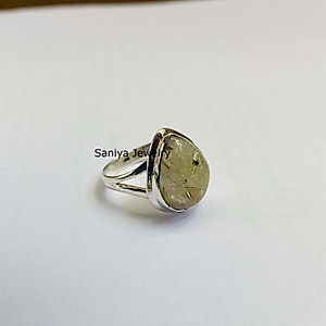Natural Golden Rutilated Quartz 925 Solid Sterling Silver Ring For Women Handmade Jewelry Gift For Her
