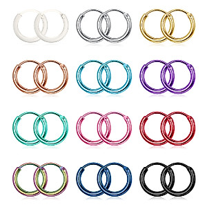 ORAZIO Small Stainless Steel Cartilage Earring for Women Endless Small Earrings Colorful Men Hoop Earring Set