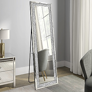 MUAUSU Crystal Full Length Floor Mirror- 59"×18" Crushed Diamond Full Body Mirror Silver Long Standing Mirror for Bedroom Living Room Bathroom Wall Mounted