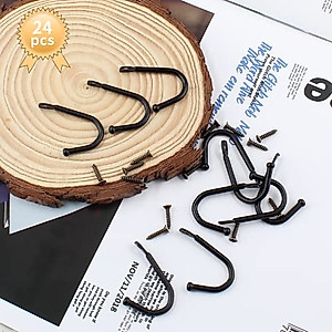 Auvotuis 24Pcs Single Iron Hooks, Decorative J Shaped Wall Mounted Single Coat Hooks with Screws for Hanging Bag, Key, Cup (Black, 1.4 x 1 Inch)