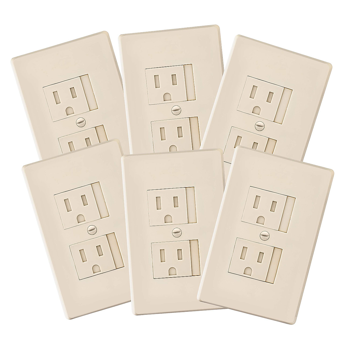 6-Pack Self-Closing Babyproof Outlet Covers - an Alternative to Wall Socket Plugs for Child Proofing Standard Outlets (1 Screw), Beige