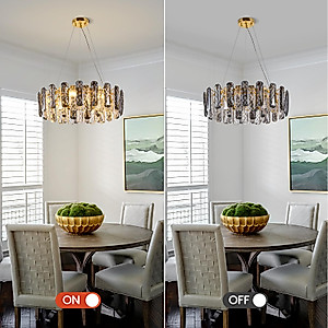 HOSSEE Round Crystal Chandelier Light Fixture, Modern K9 Crystal Pendant Lighting, Gold Chandelier for Dining Room Living Room Bedroom Foyer