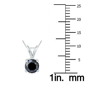 SZUL 1 1/2 Carat TW Round Black Diamond Solitaire Pendant in 14K White Gold