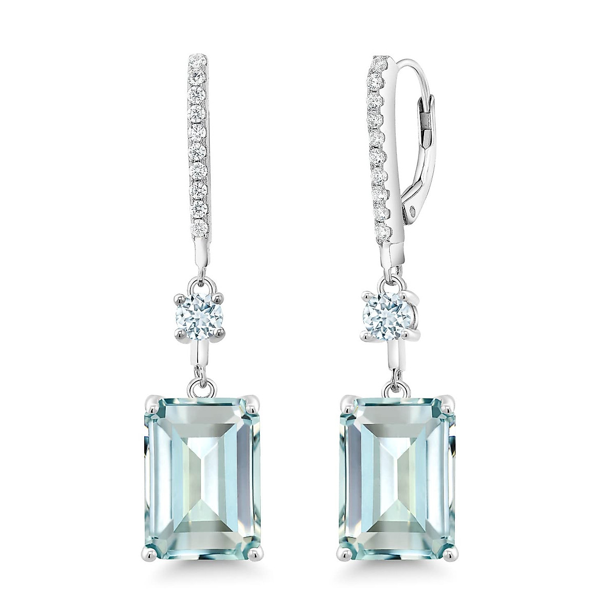Gem Stone King 925 Sterling Silver Sky Blue Simulated Aquamarine Dangle Earrings For Women (14.08 Cttw, Emerald Cut 14X10MM)