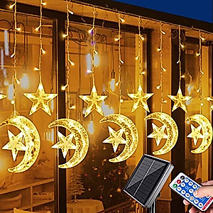 Homeleo Solar Outdoor Lights for Ramadan Decorations, 138LED Star Moon Fairy Curtain Lights for Ramadan Decor, Solar Garden Lights for Yard Patio Shed pergola Balcony Gazebo Window Christmas Decor