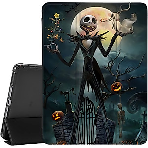 JOYLAND Pad Case Ghost Black Case for 7th/8th/9th Generation iPad Halloween Anti-Scratch Shockproof with Pencil Holder Lightweight Smart Trifold Stand Case for 10.2" iPad 2019/2020/2021