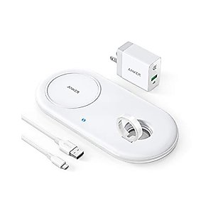 Anker Wireless Charging Station, 2 in 1 PowerWave+ Pad with Holder for Apple Watch 5/4/3/2, Wireless Charger for iPhone 13, 13 Pro, 13 Mini, 12, 12 Pro Max, 11, AirPods (No Apple Watch Charger)