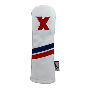 Sunfish Leather Golf Headcover Set 1-3-X Driver Fairway Hybrid White with Blue and Red Stripes